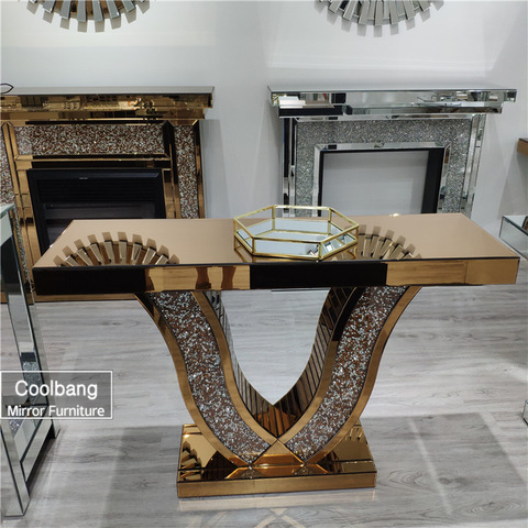 Wedding restaurant modern glass side table gold mirrored console table ...