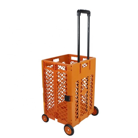 Plastic folding crate trolley Shopping cart with plastic foldaway box ...
