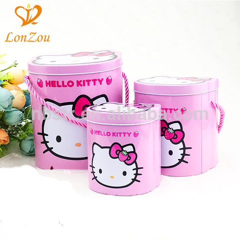 Metal tin can box portable pink custom round candy popcorn tin cans for ...